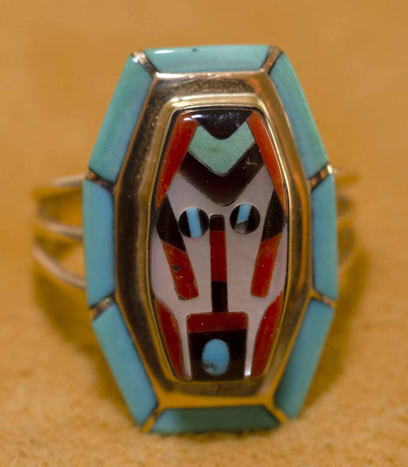 Vintage, Gold and Turquoise Zuni Inlay Ring by Virginia Quam. – Sedona ...